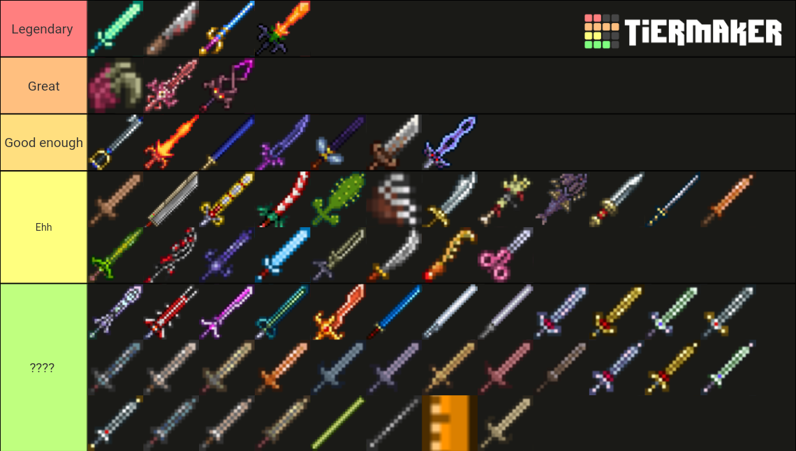 EVERY Terraria melee weapon Tier List (Community Rankings) - TierMaker