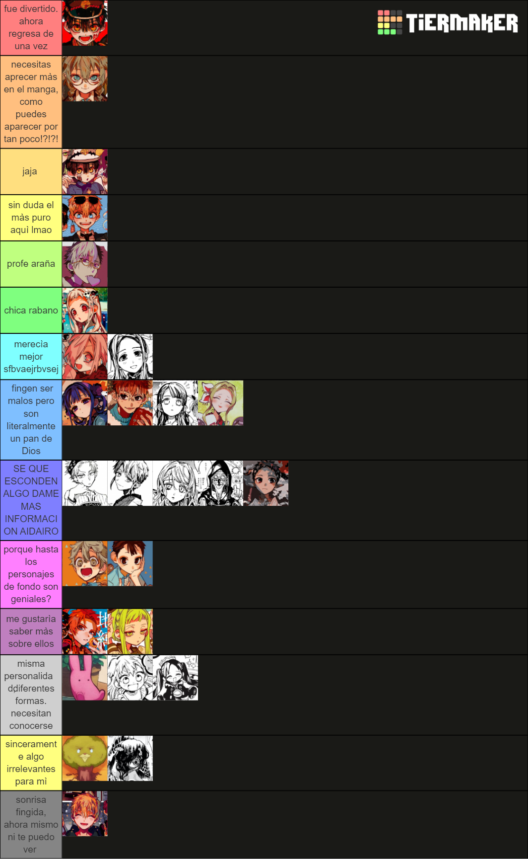 Characters from Jibaku shounen hanako-kun mangá Tier List (Community ...