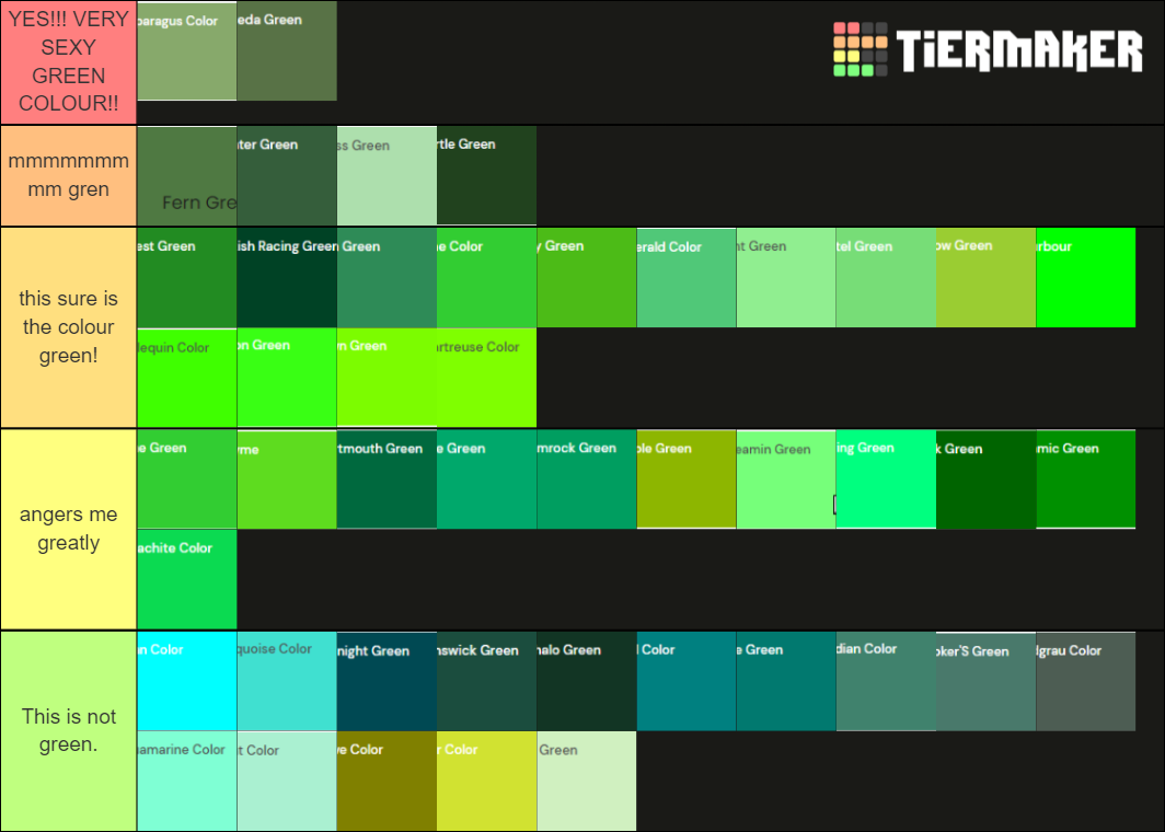 Shades of Green Tier List (Community Rankings) - TierMaker