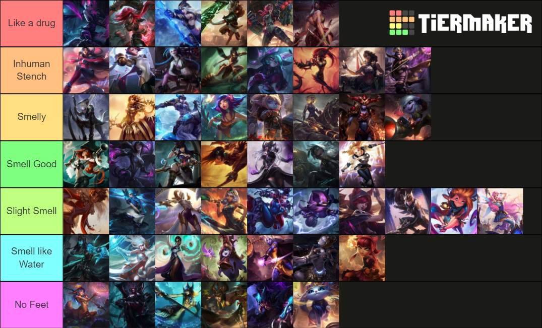 LOL Females Foot smell Tier Tier List (Community Rankings) - TierMaker