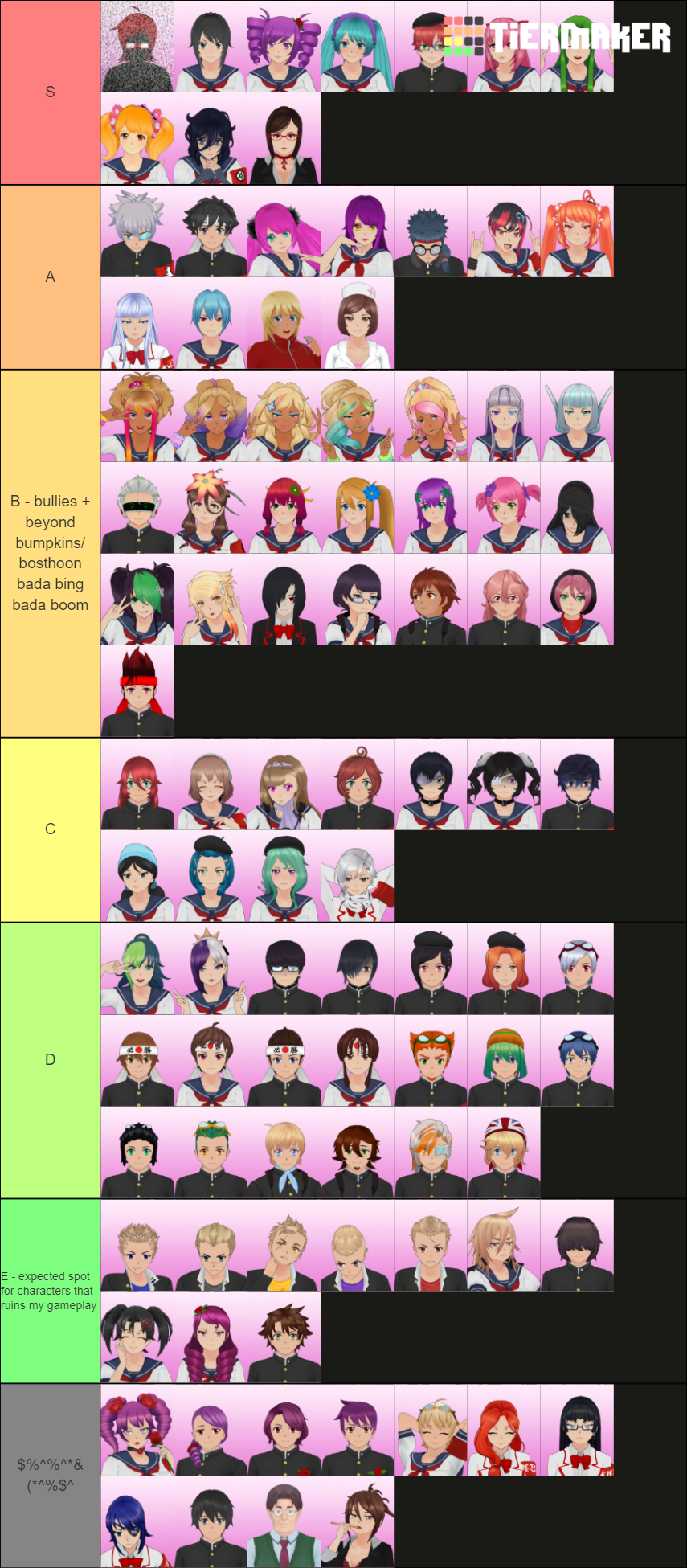 Yandere Simulator Characters Tier List (Community Rankings) - TierMaker