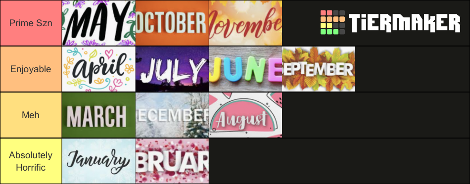 Months of the Year Tier List (Community Rankings) - TierMaker