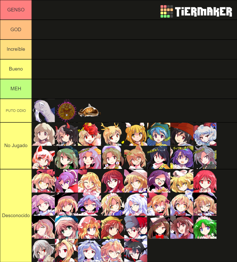 All Relevant Touhou Characters (T1-T18, Books, and CDs) Tier List ...