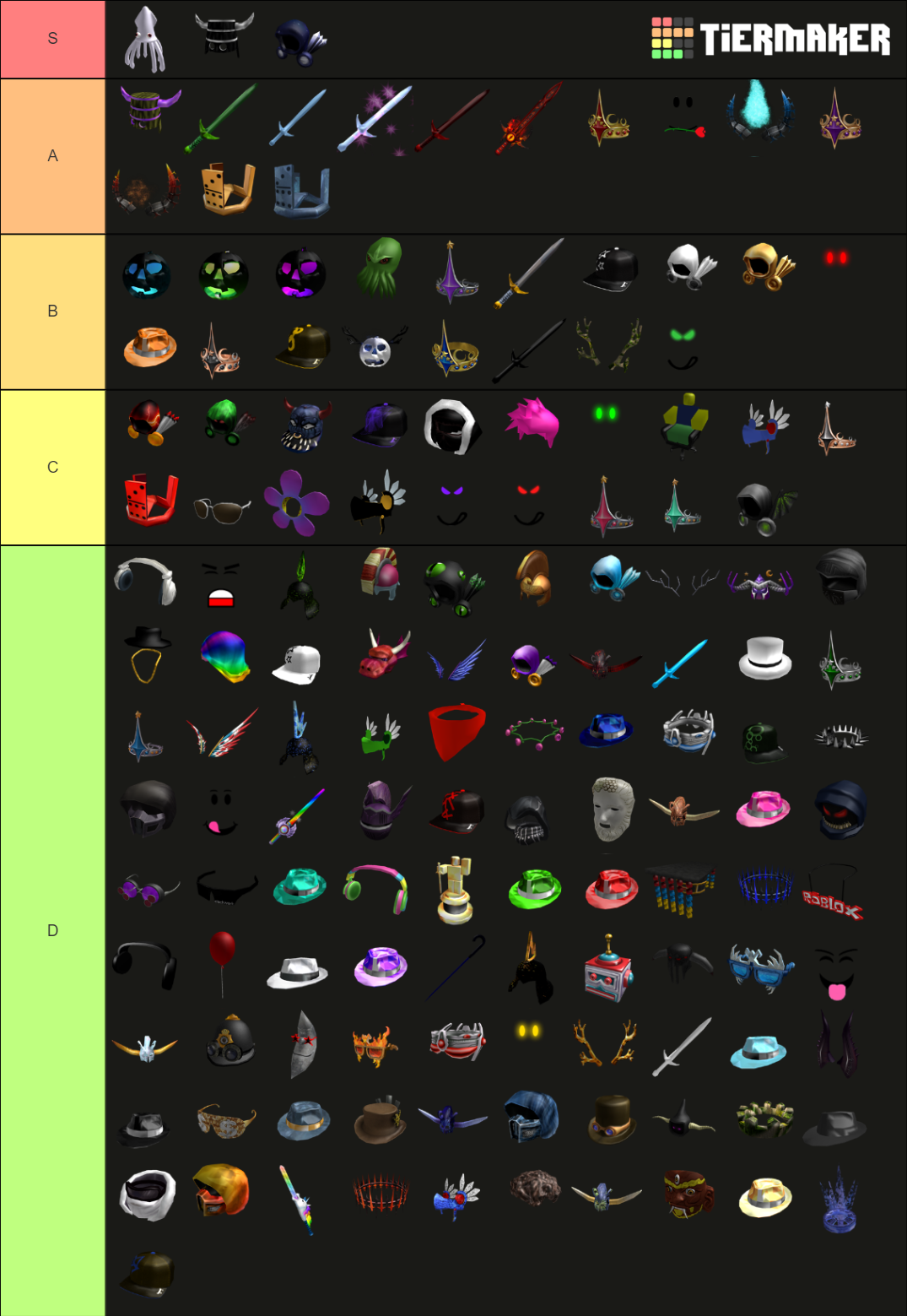 Roblox Limiteds Tier List (Community Rankings) - TierMaker