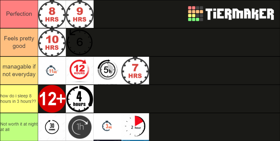 Sleep time ranking Tier List (Community Rankings) - TierMaker