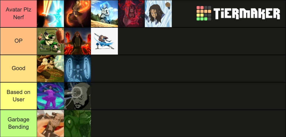 Avatar Bending Elements ATLA LOK Tier List (Community Rankings) - TierMaker