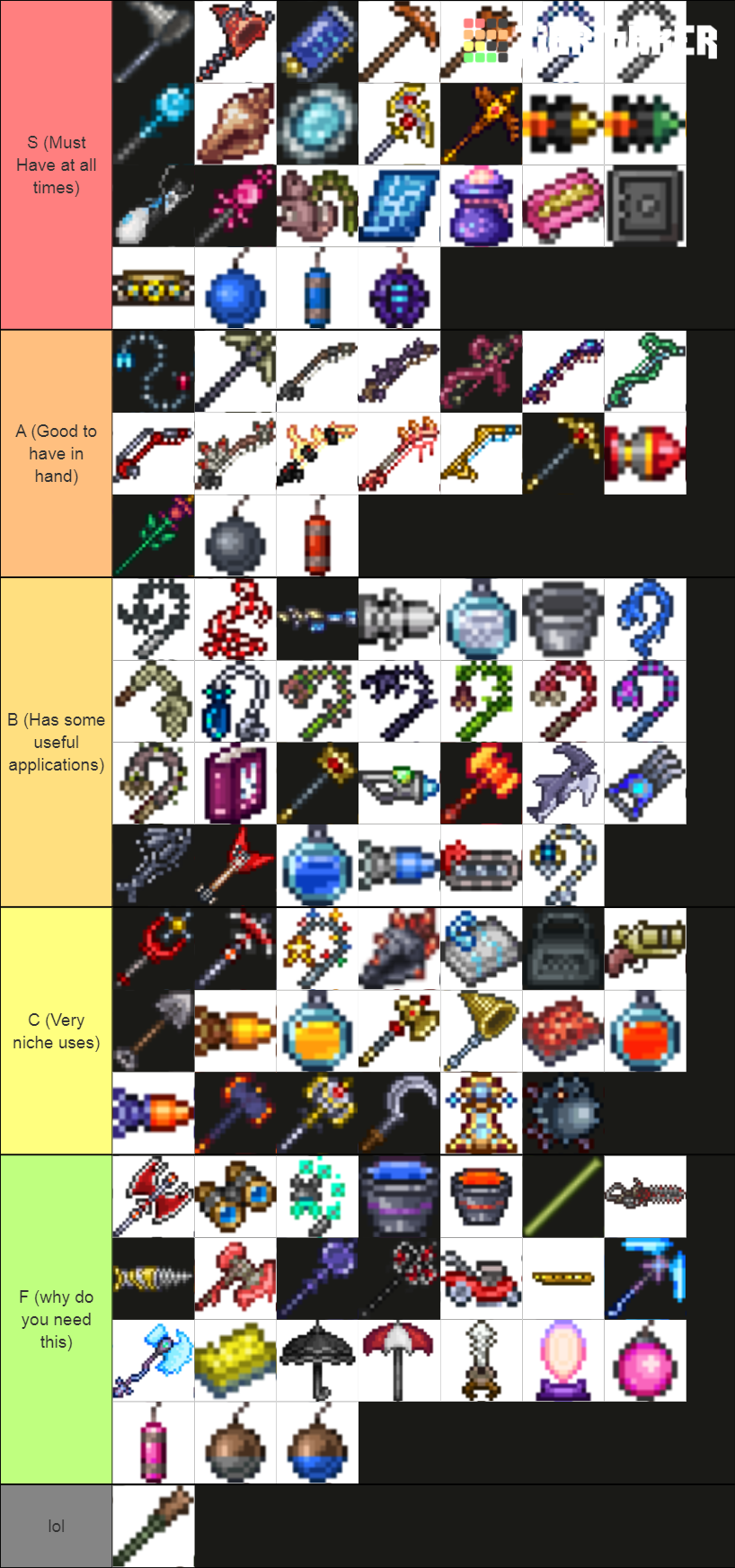 Terraria Tools Tier List (Community Rankings) - TierMaker