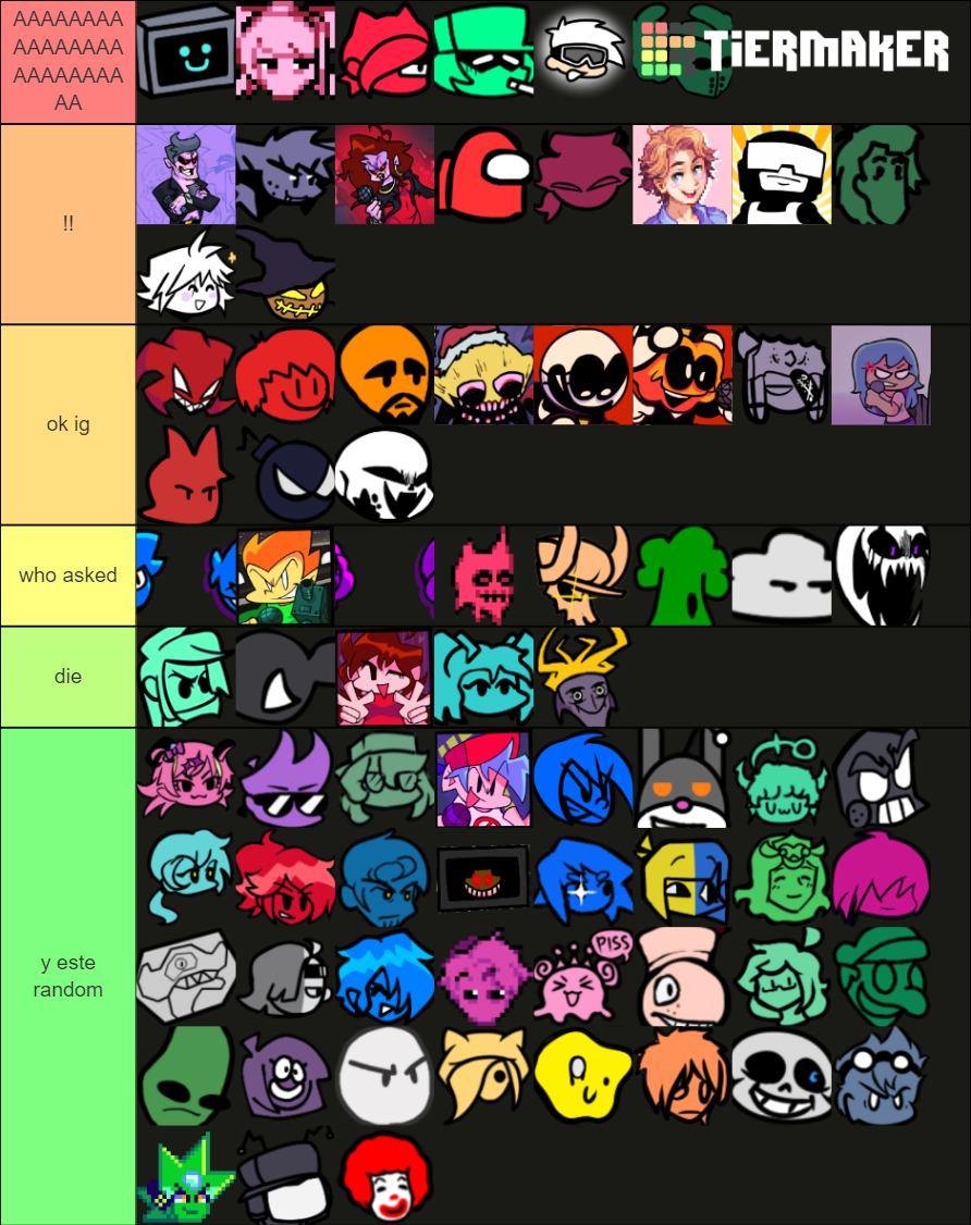 FNF x FNF MODS CHARS Tier List (Community Rankings) - TierMaker