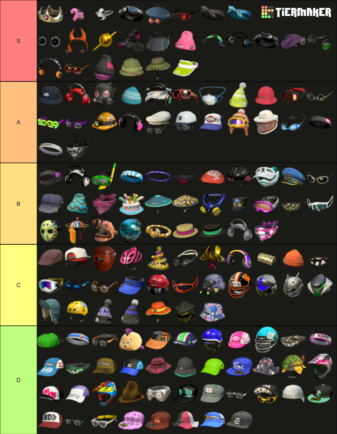 Splatoon 2 Headgear Tier List (Community Rankings) - TierMaker