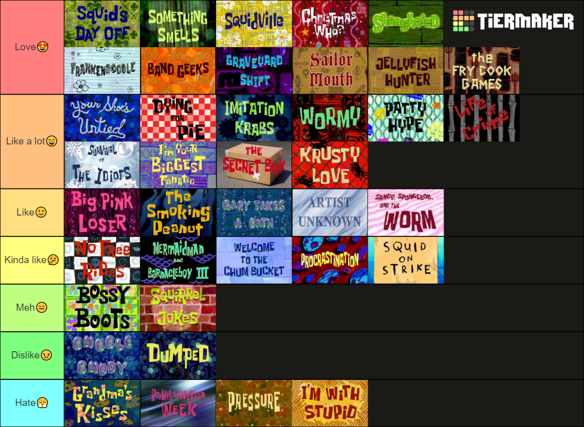 Spongebob Season 2 Tier List (Community Rankings) - TierMaker