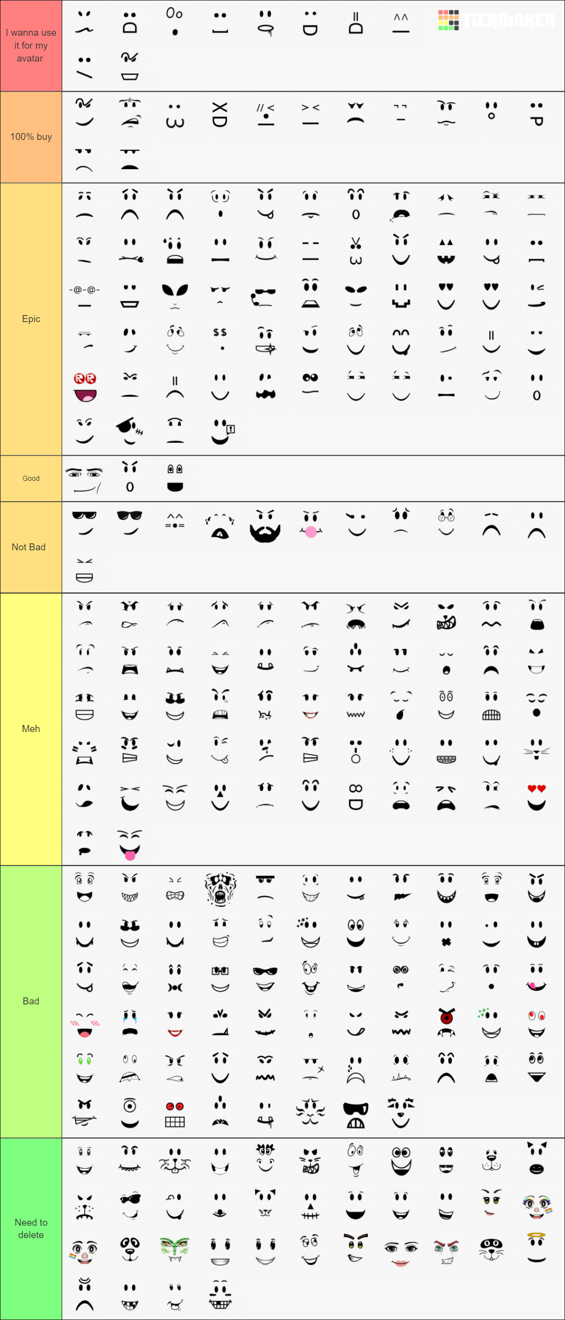Every roblox face Tier List (Community Rankings) - TierMaker