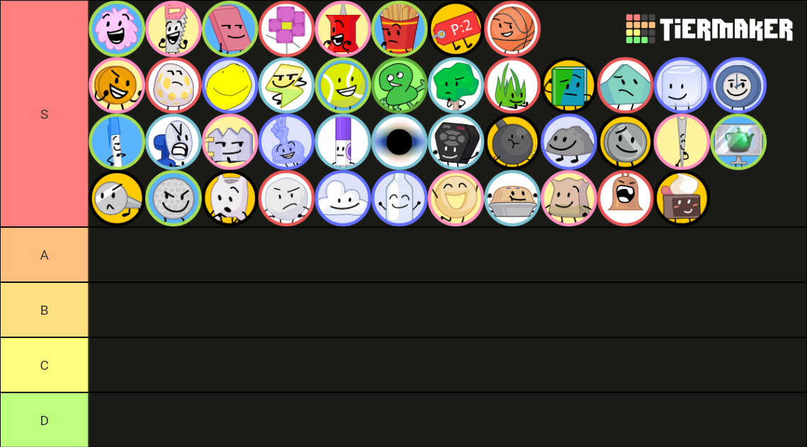 BFDI:TPOT Contestants Tier List (Community Rankings) - TierMaker