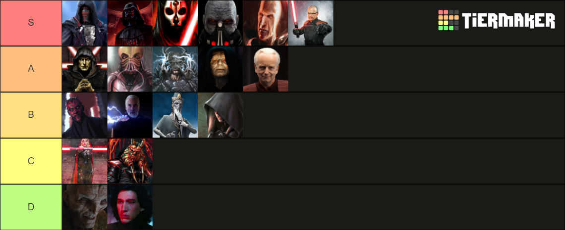 Sith lords Tier List (Community Rankings) - TierMaker