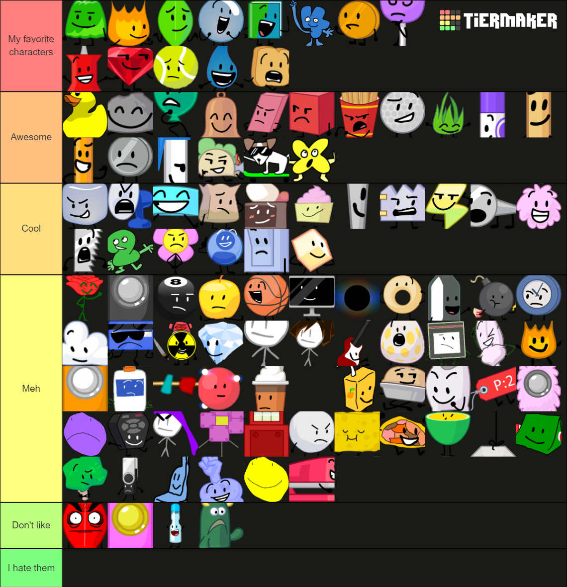 BFDI and BFDI mini series contestants and hosts Tier List (Community ...