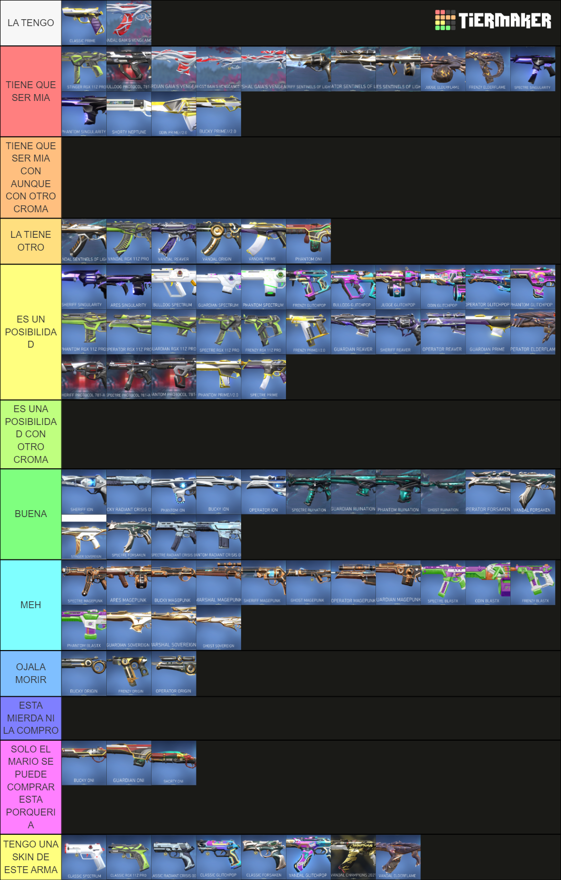 Valorant skins Tier List (Community Rankings) - TierMaker