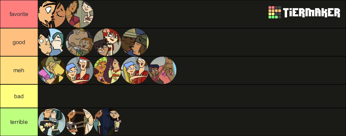 Total drama ships (actual ships in the show) Tier List (Community ...
