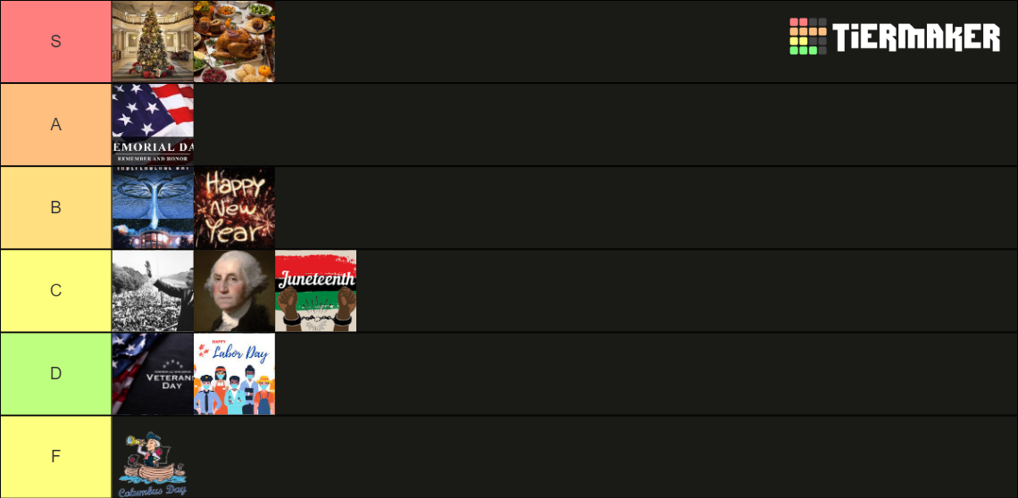 National Holidays Tier List (Community Rankings) - TierMaker