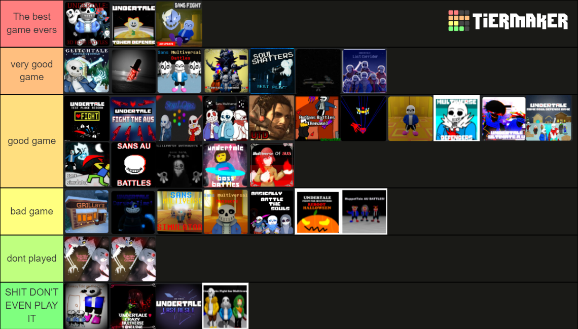 roblox Undertale games best Tier List (Community Rankings) - TierMaker