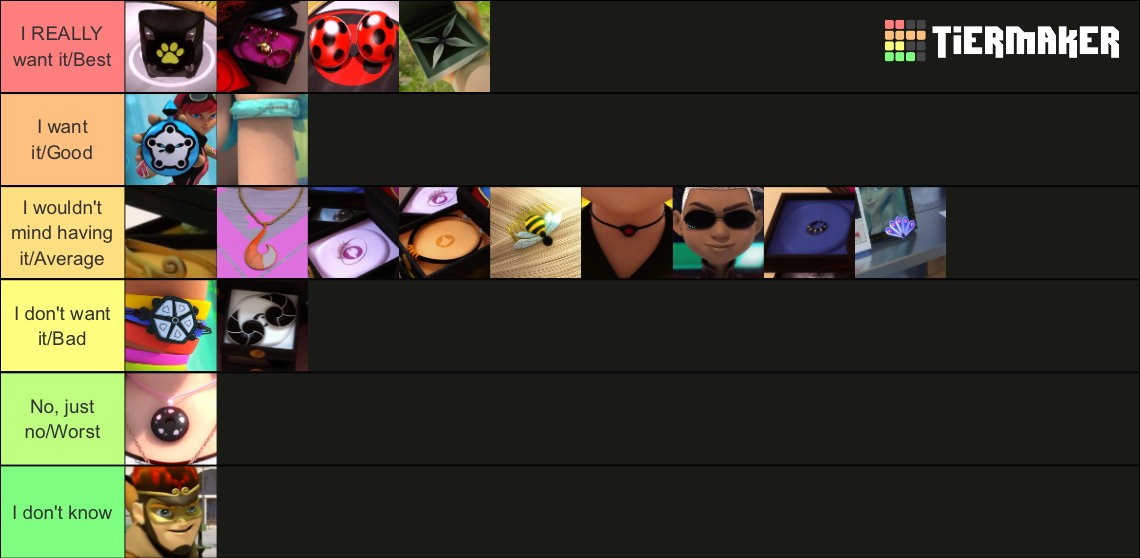 Miraculous Ladybug miraculouses Tier List (Community Rankings) - TierMaker