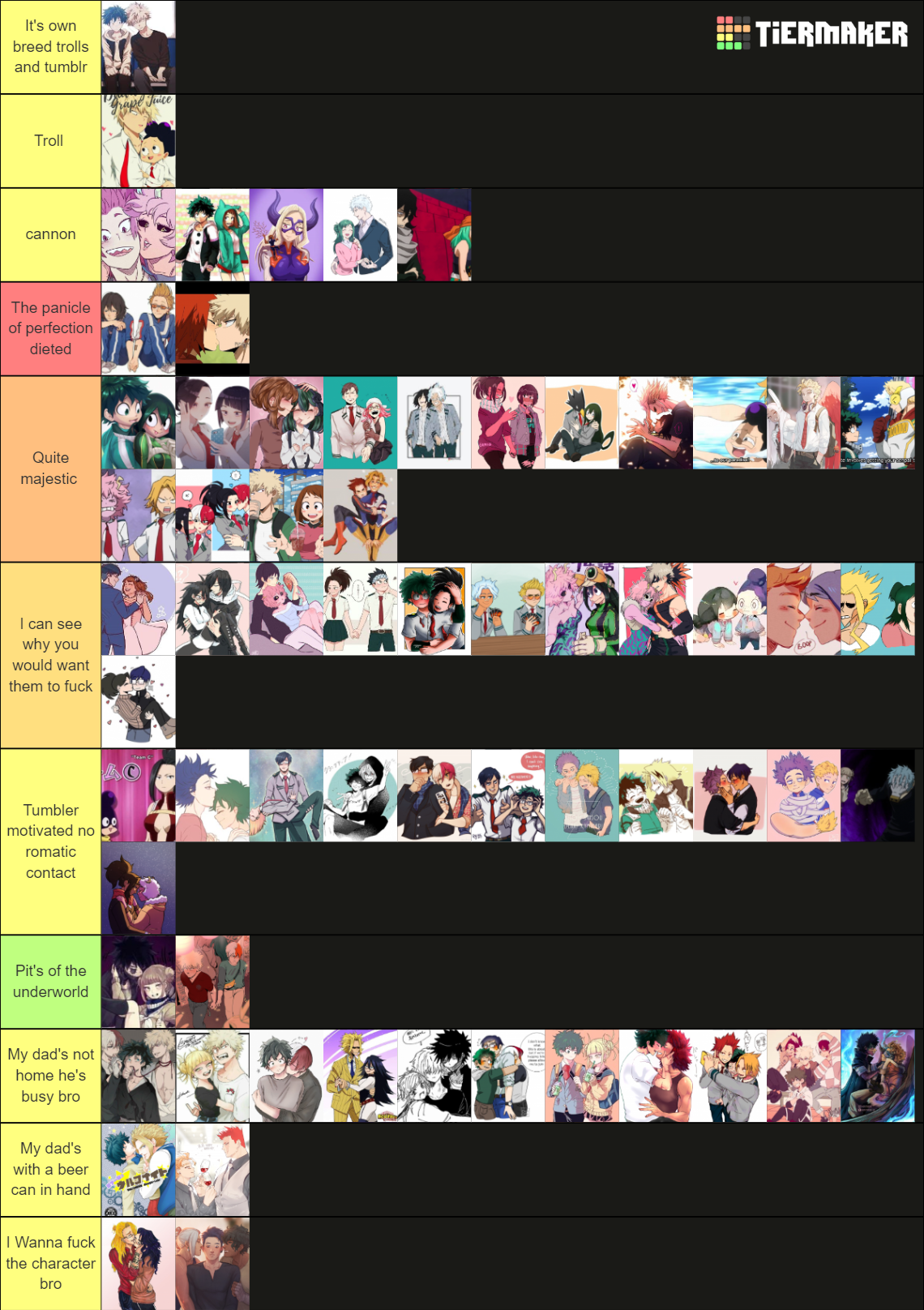 My hero academia ships Tier List (Community Rankings) - TierMaker