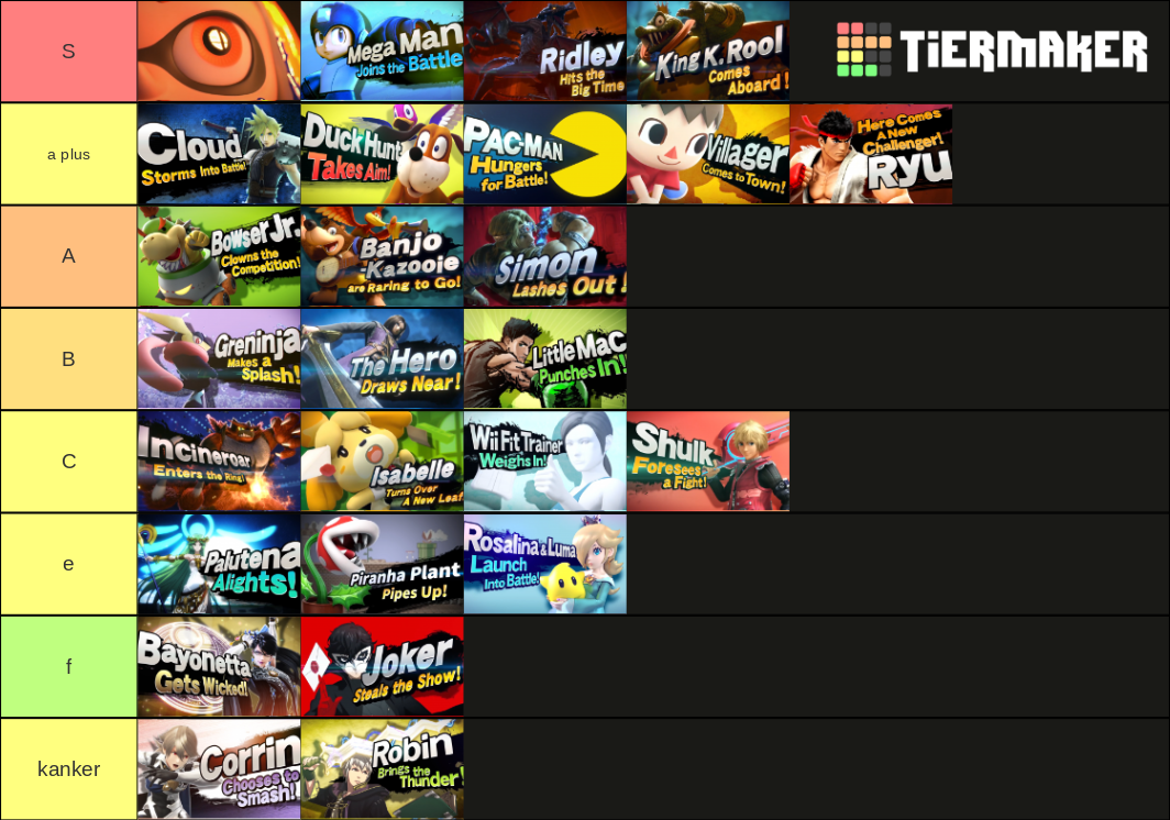 Super Smash Bros. Character Reveal Trailers Tier List (Community Rankings) - TierMaker