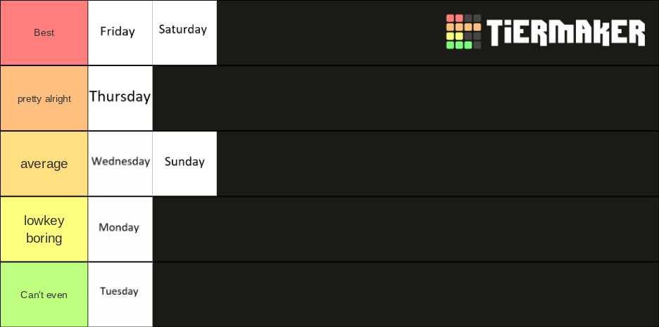 days of the week Tier List (Community Rankings) - TierMaker