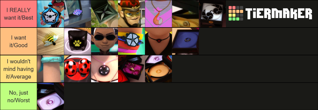 Miraculous Ladybug miraculouses Tier List (Community Rankings) - TierMaker