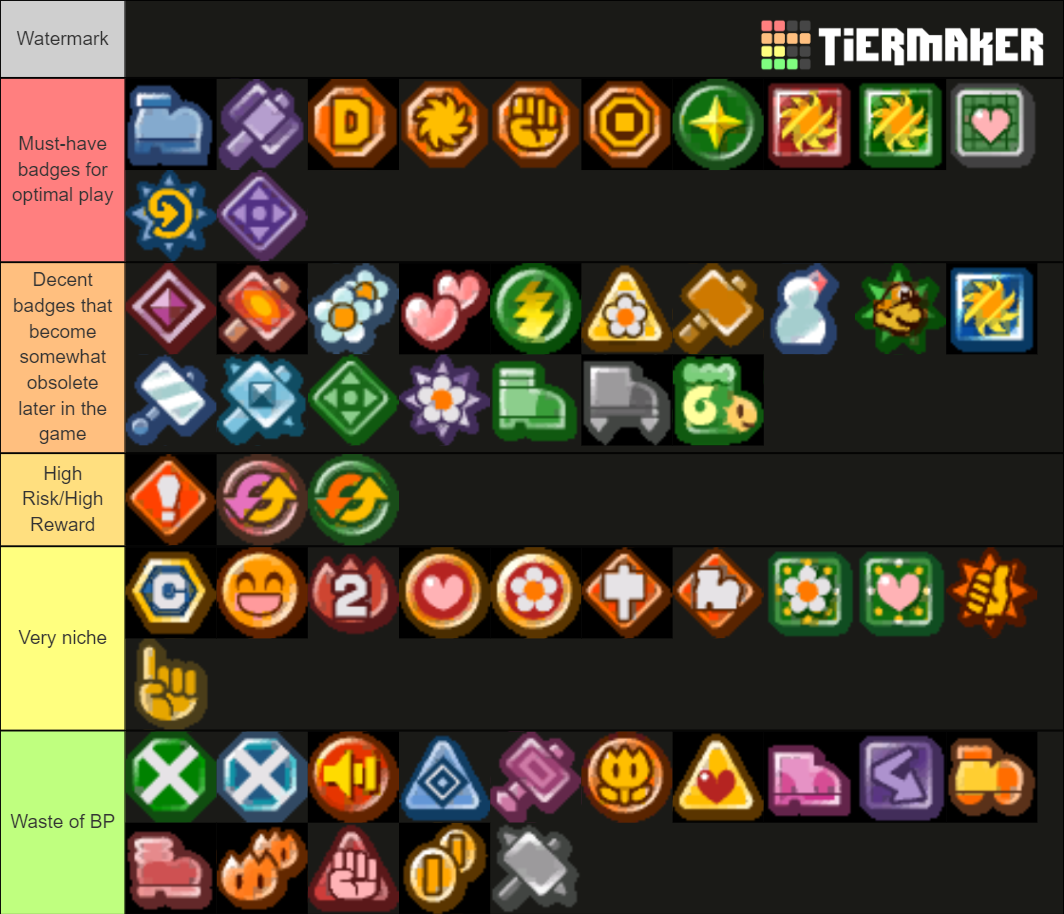 Paper Mario TTYD Badge (No 0BP/Partner Badges) Tier List (Community ...