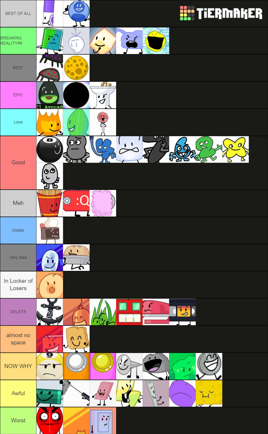 Almost Every BFB Character Tier List (Community Rankings) - TierMaker