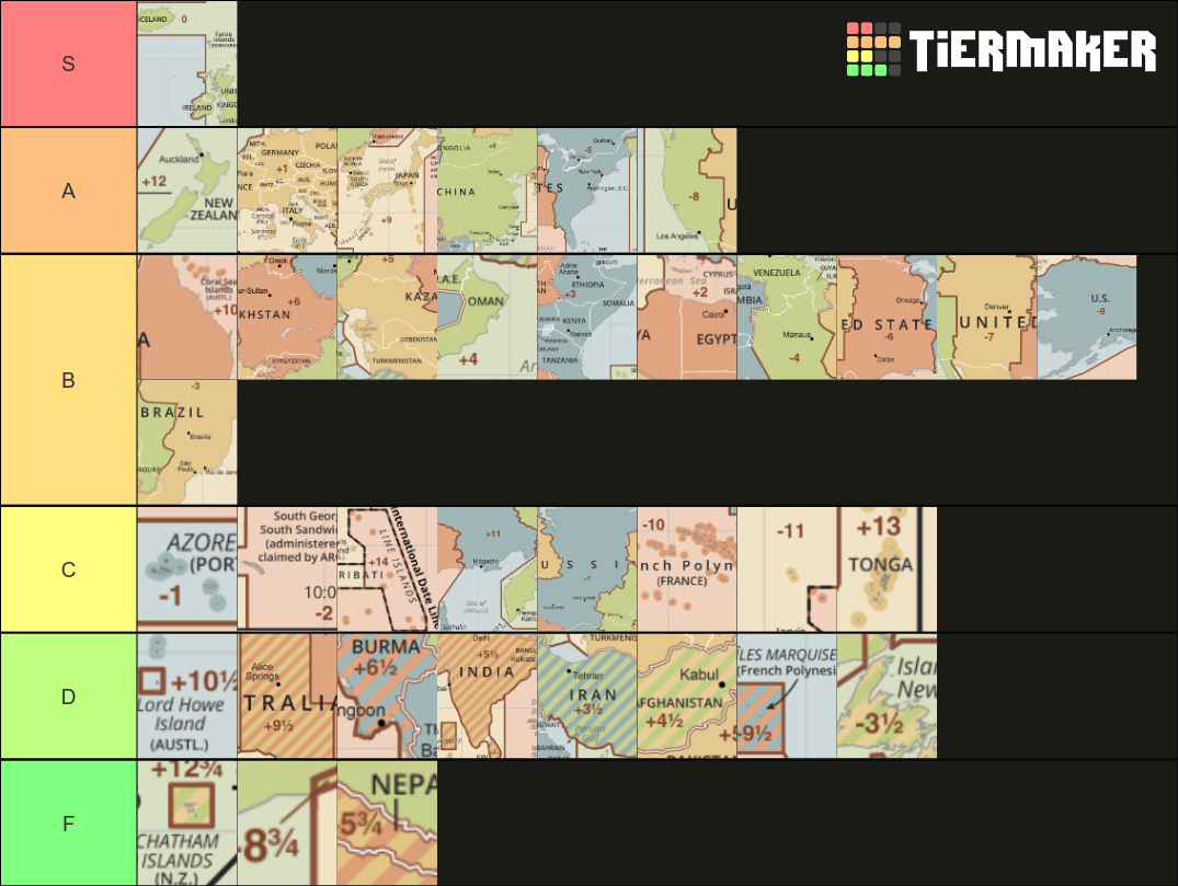 Time Zones of the World Tier List (Community Rankings) - TierMaker