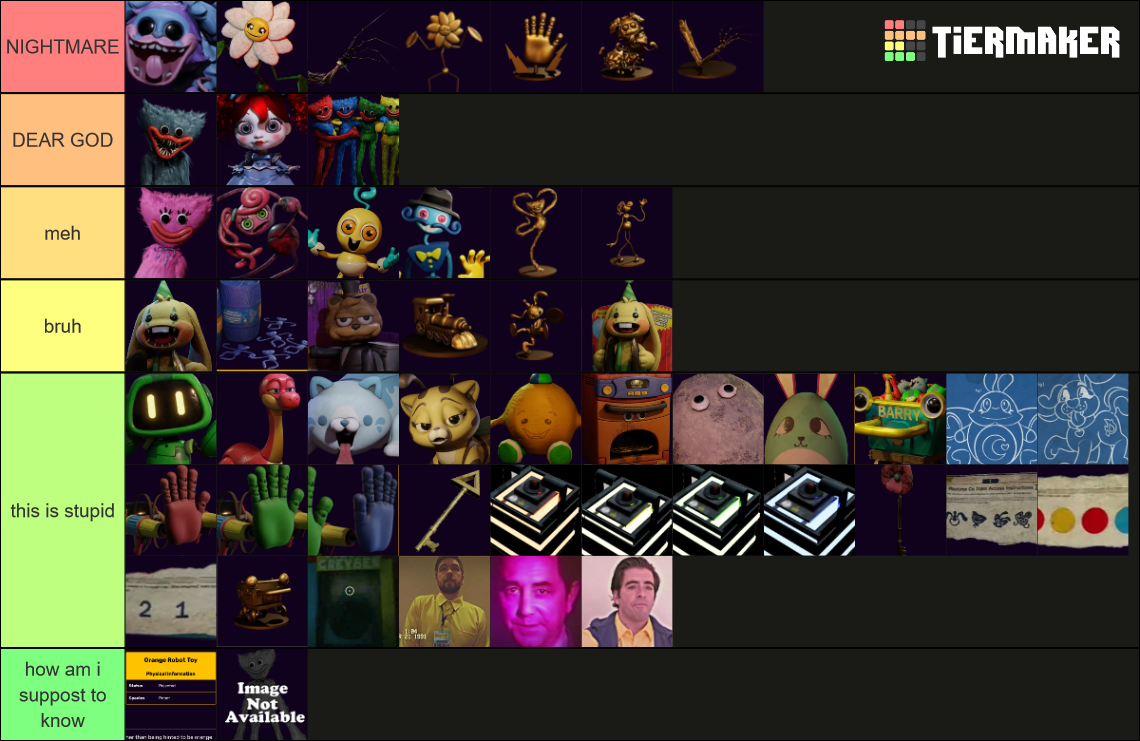 poppy playtime characters and items by scaryness Tier List (Community Rankings) - TierMaker