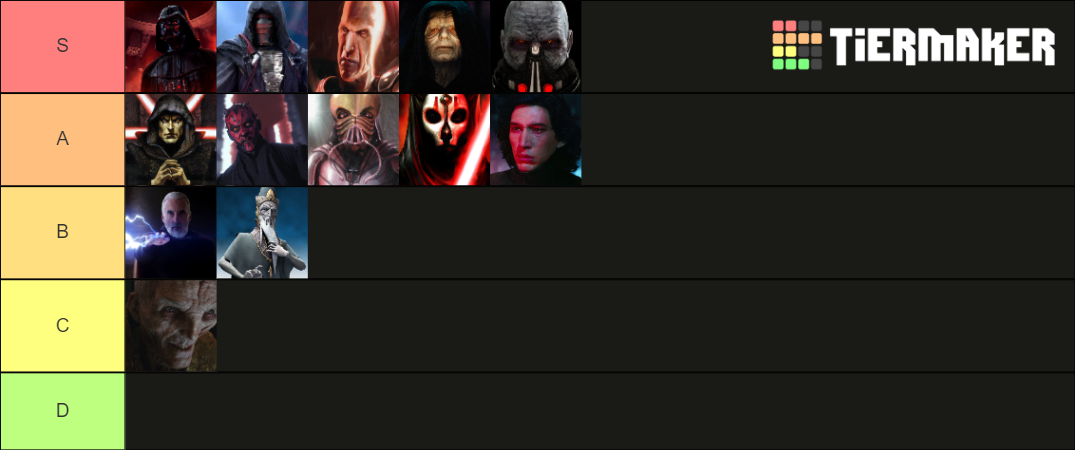 Sith lords Tier List (Community Rankings) - TierMaker