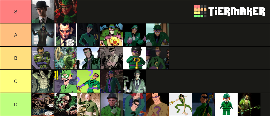 Batman Villain Designs- Riddler Tier List (Community Rankings) - TierMaker
