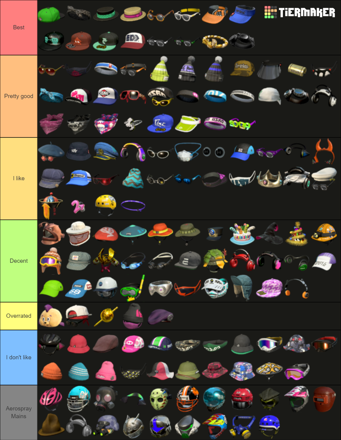 Splatoon 2 Headgear Tier List (Community Rankings) - TierMaker
