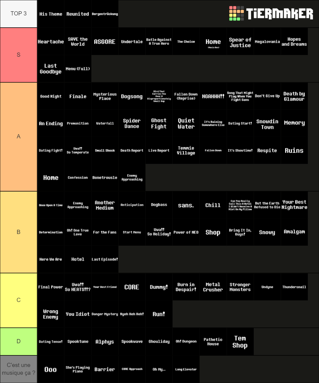Undertale OST Tier List (Community Rankings) - TierMaker