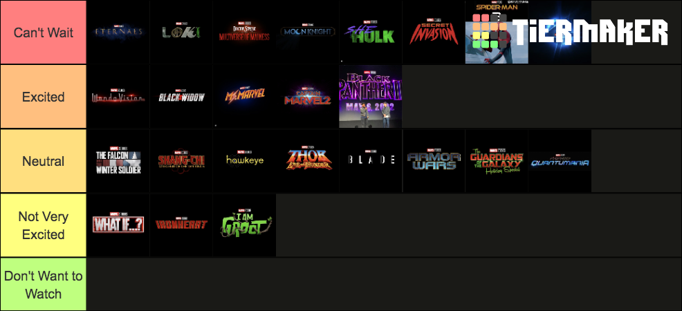 Marvel Phase 4 Hype Tier Tier List (Community Rankings) - TierMaker