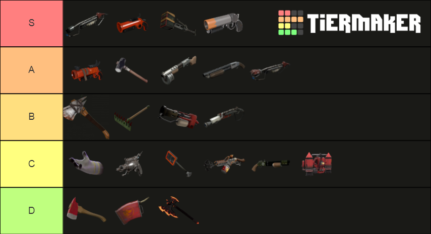 Pyro weapon Tier Tier List (Community Rankings) - TierMaker Pyro weapon Tier Tier List (Community Rankings) - TierMaker