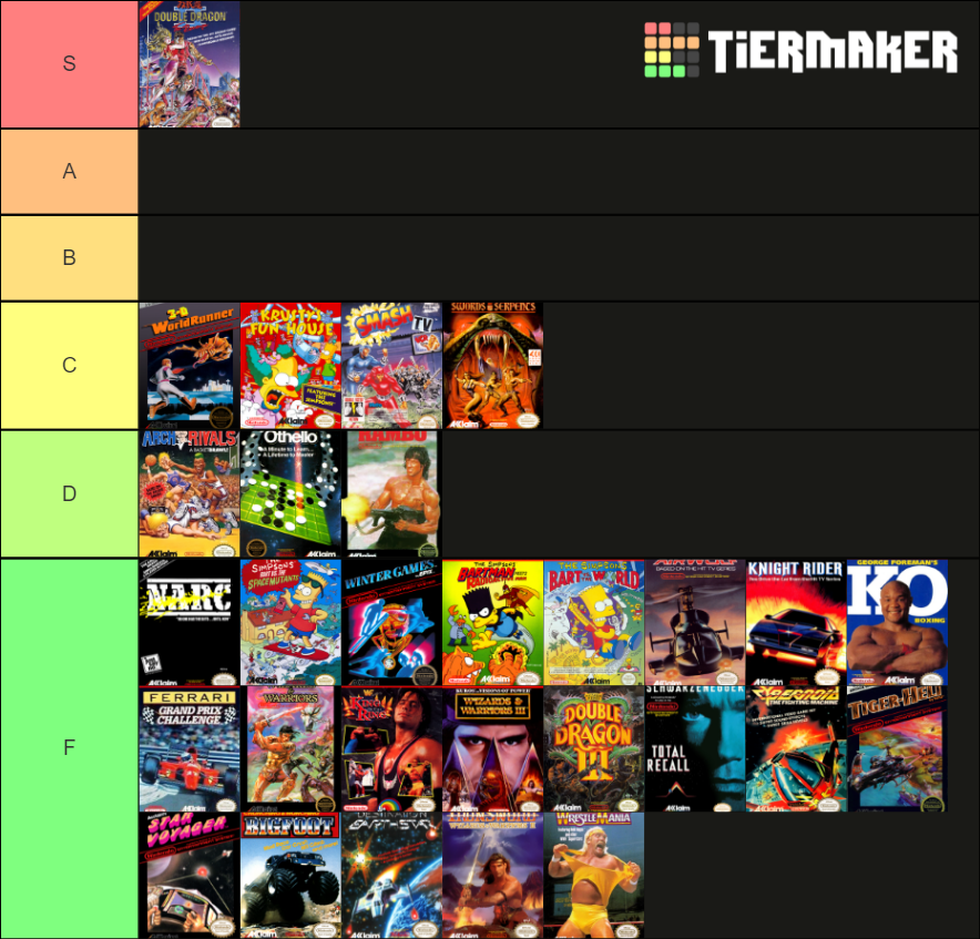 Acclaim NES Games Tier List (Community Rankings) - TierMaker