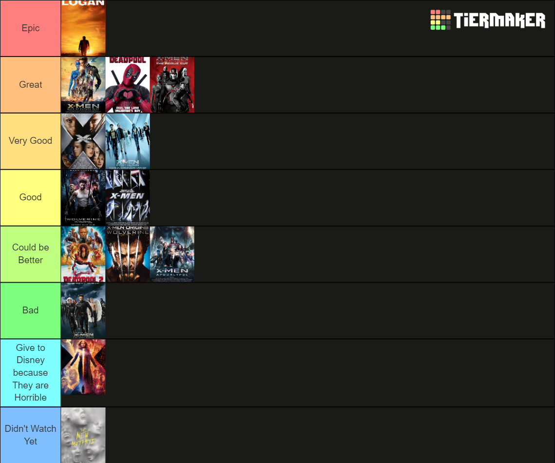 X-Men Films Ranked Tier List (Community Rankings) - TierMaker