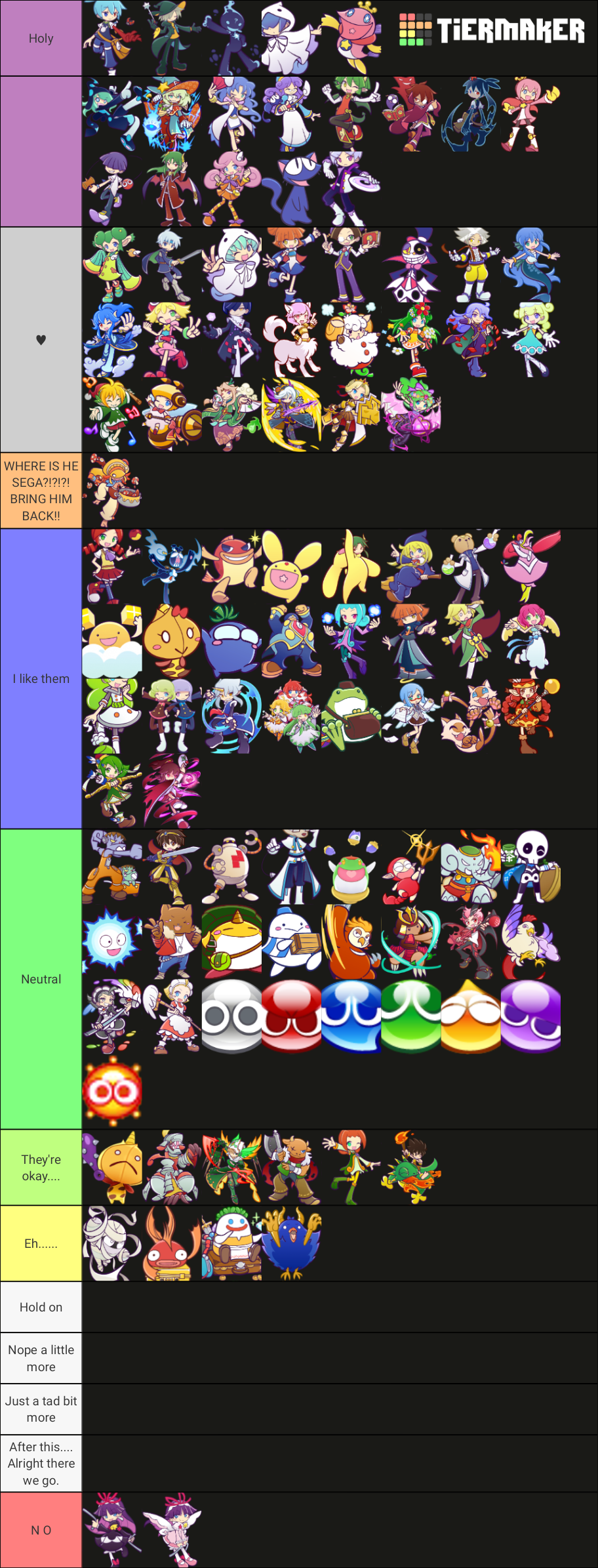 Puyo Puyo all characters Tier List (Community Rankings) - TierMaker