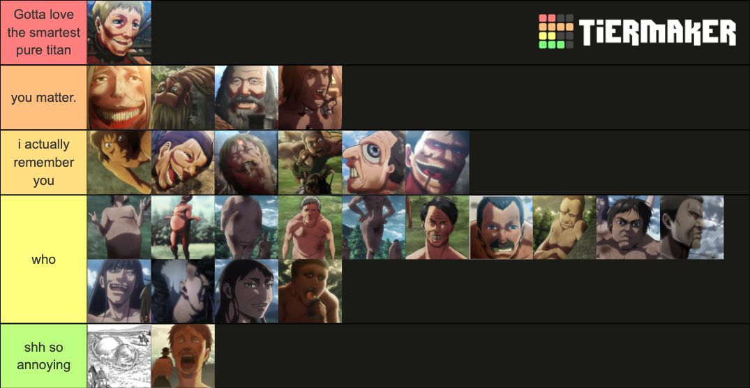 Attack on Titan Pure Titans Tier List (Community Rankings) - TierMaker