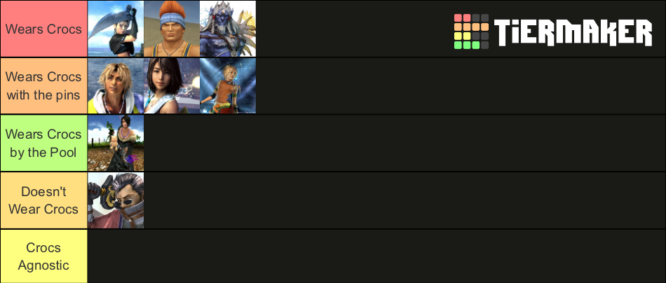 Final Fantasy X Crocs Tier List (Community Rankings) - TierMaker