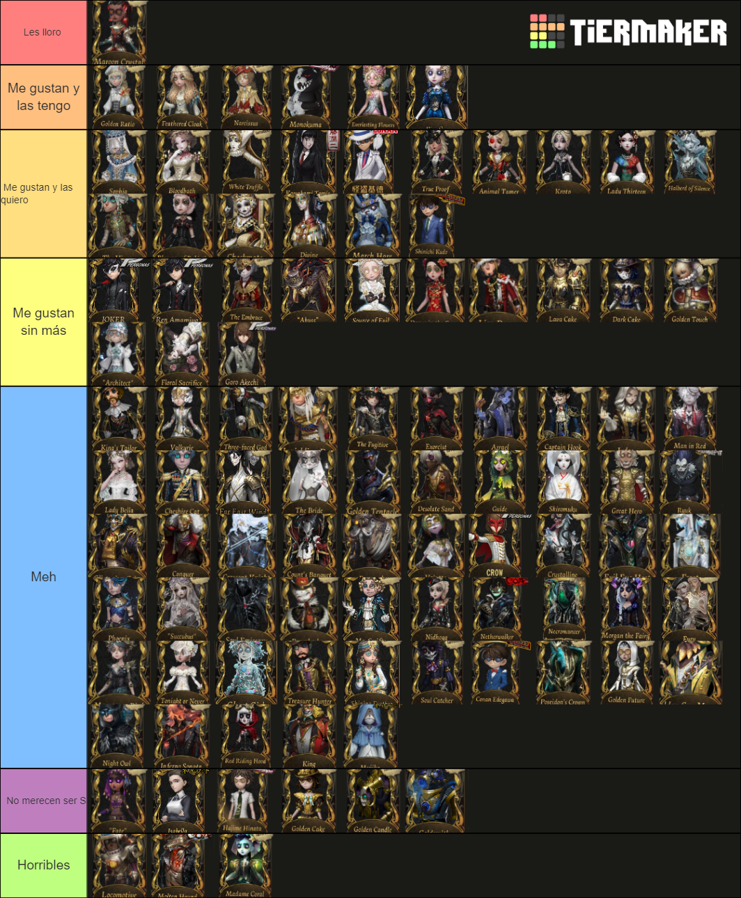 Identity V S Tier Skins (S18) Tier List (Community Rankings) - TierMaker