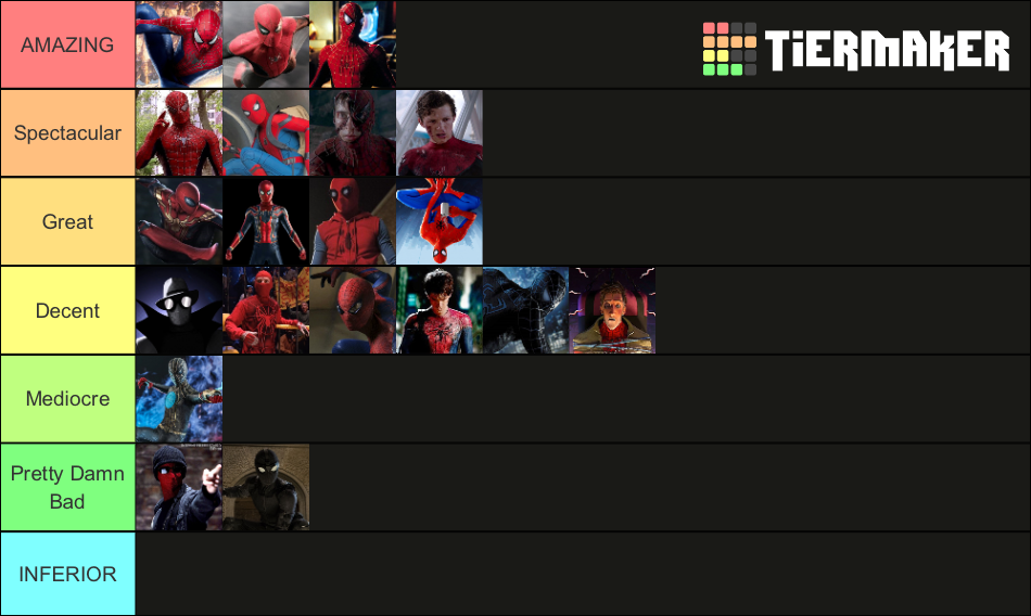 Spider-Man Cinematic Movie Suits Tier List (Community Rankings) - TierMaker