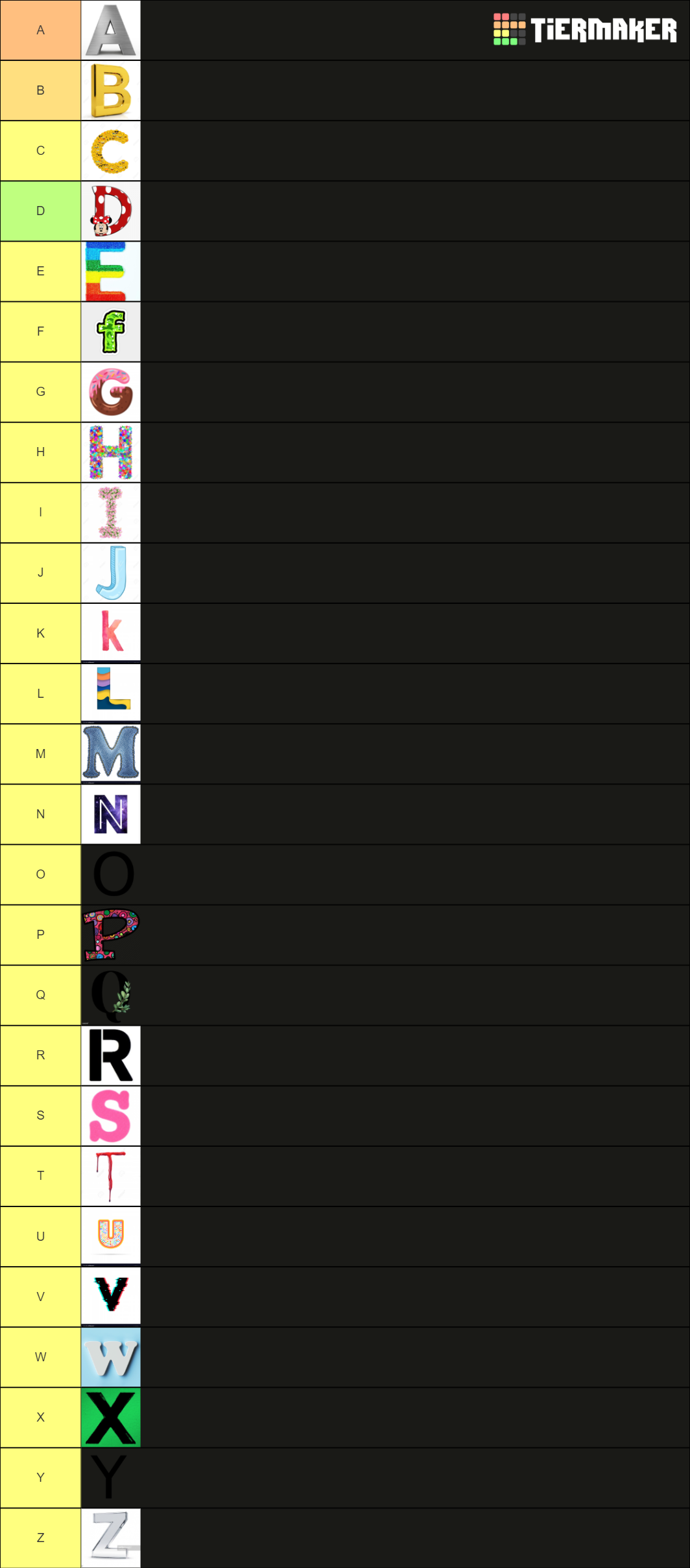 Letters Tier List (Community Rankings) - TierMaker