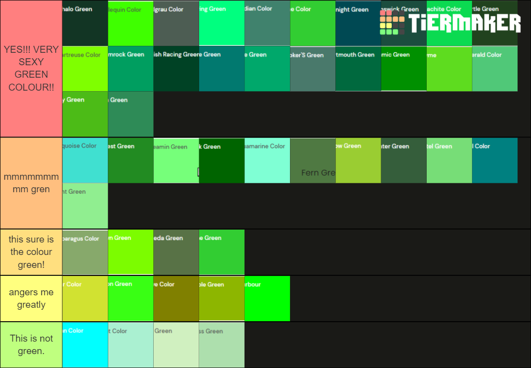 Shades of Green Tier List (Community Rankings) - TierMaker