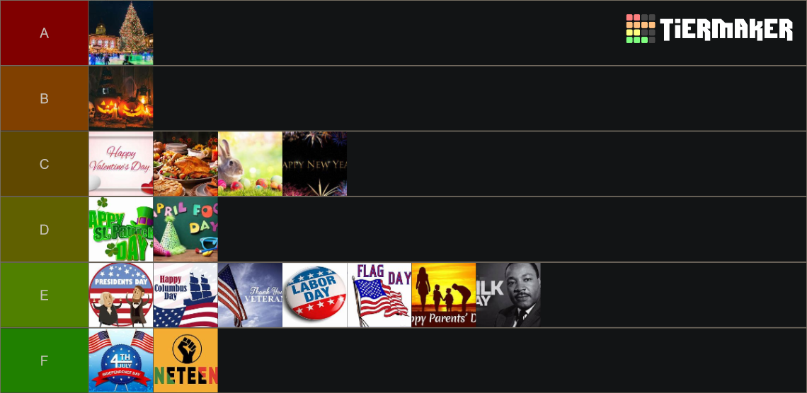 American Holidays Tier List (Community Rankings) - TierMaker