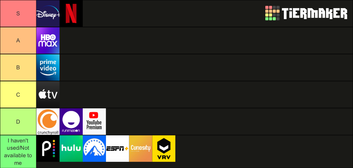 Streaming Services Tier List (Community Rankings) - TierMaker