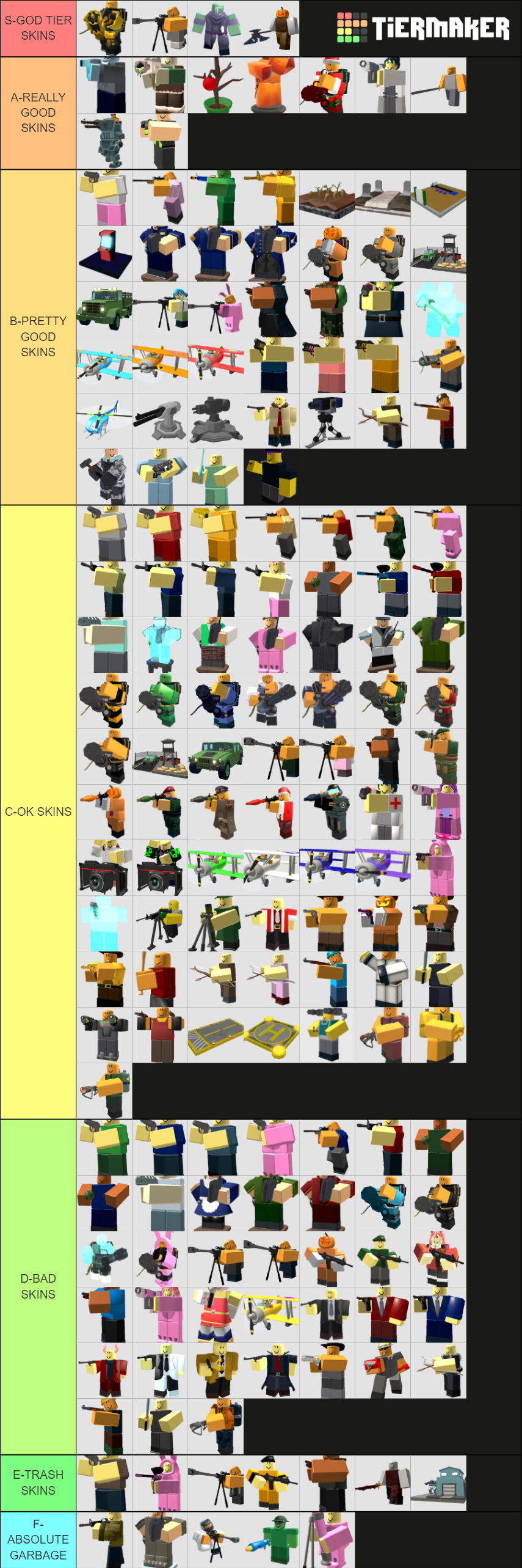 EVERY TDS SKIN Tier List (Community Rankings) - TierMaker