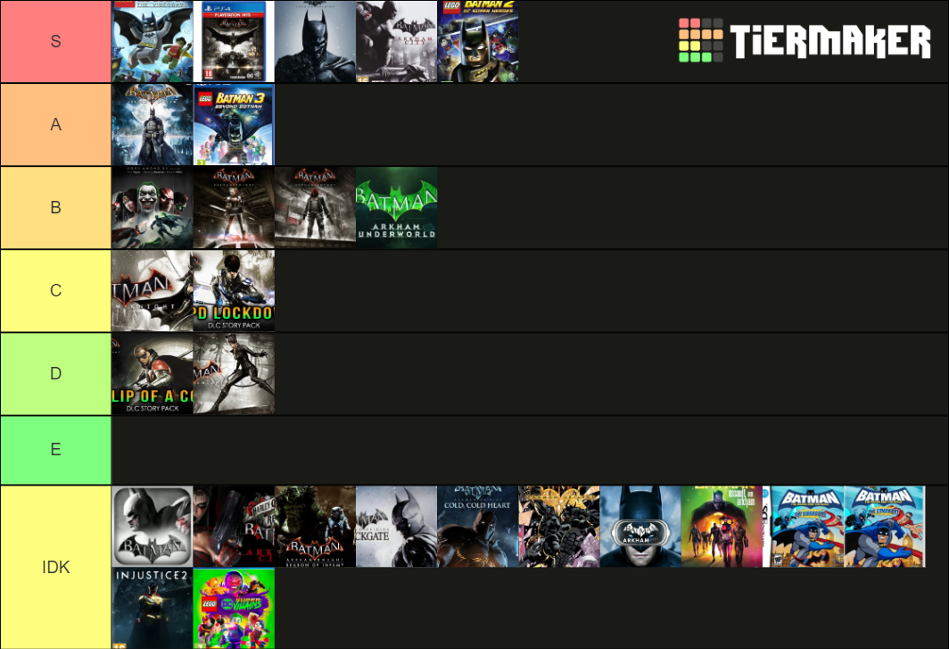 Batman Arkham videogames Rank Tier List (Community Rankings) - TierMaker
